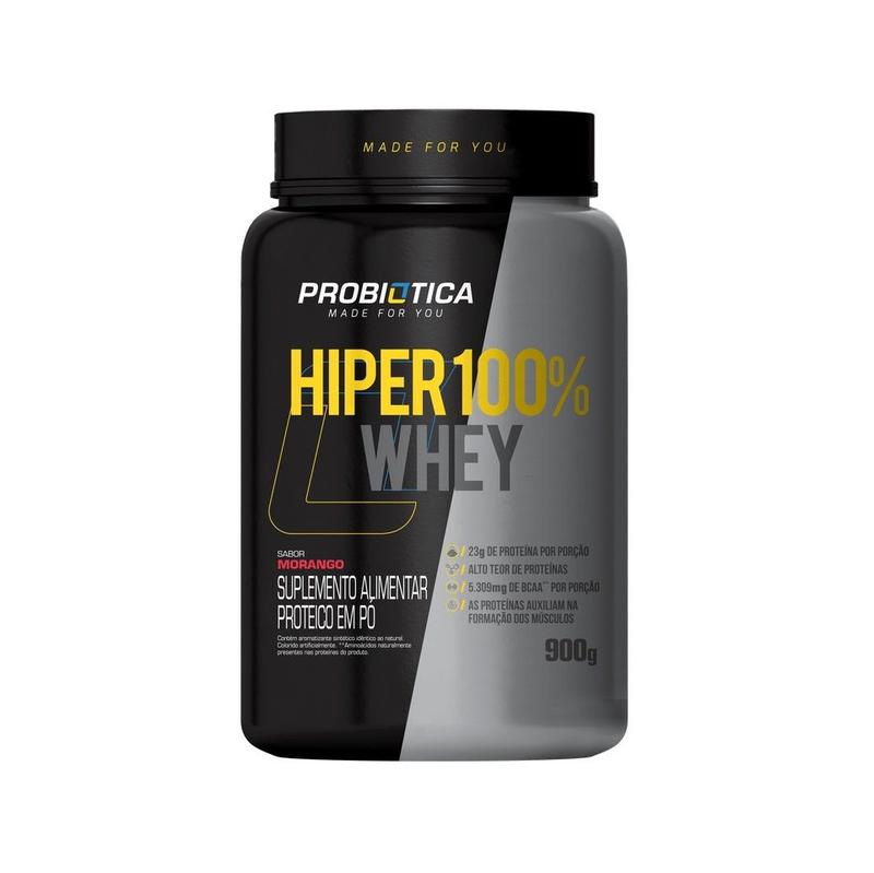 Hiper 100 Whey Pote 900g Morango Probiótica Whey Protein