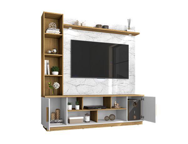 Home (Rack e Painel) Prestige para TV até 60" - Branco/Cinamomo/Carrara ...