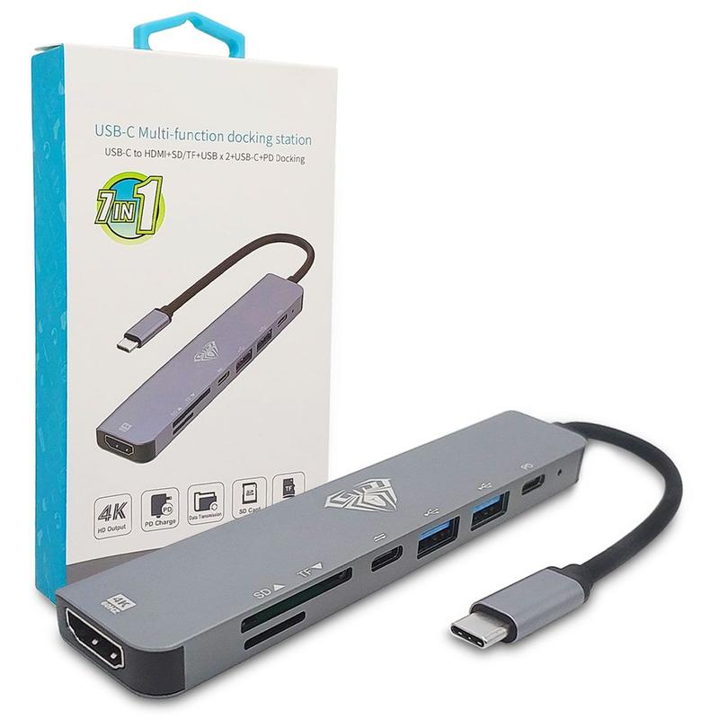 HUB Adaptador USB Aula UC-902, 7 em 1 USB-C para HDMI + 2x USB2.0 + PD + SD + Micro SD + USB-C ...