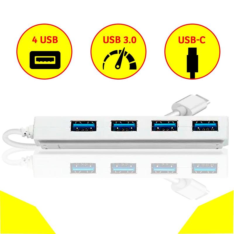 Hub USB Adaptador Tipo C 3.0 4 Portas Ultra Velocidade - X-CELL - Hub ...