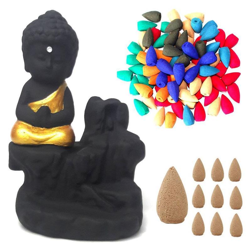 Incensário Cascata com Monge da Gratidão com 50 Incensos Cone - Relaxar ...