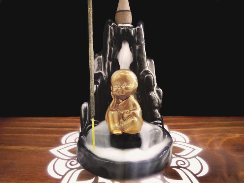 Incensário Cascata Monge Meditação Gruta + 5 Incensos Cone Backflow ...