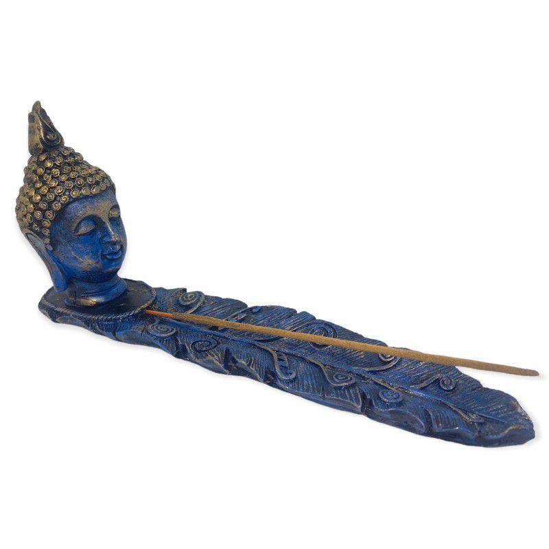 Incensário régua Buda cabeça folha Azul claro patinado 23 cm - Lua ...