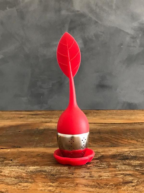 Infusor De Chá De Silicone 15cm Com Suporte Formato De Folha - Vermelho ...