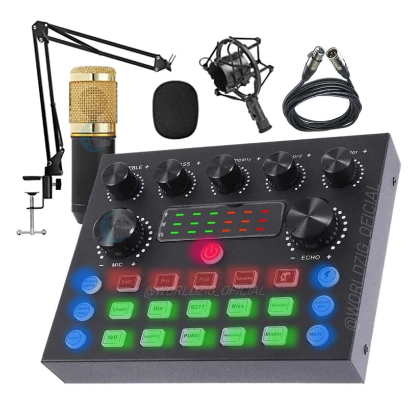 Interface Live Mini mixer com Display Digital V8S + Microfone Condensador - WZ - Interface de ...