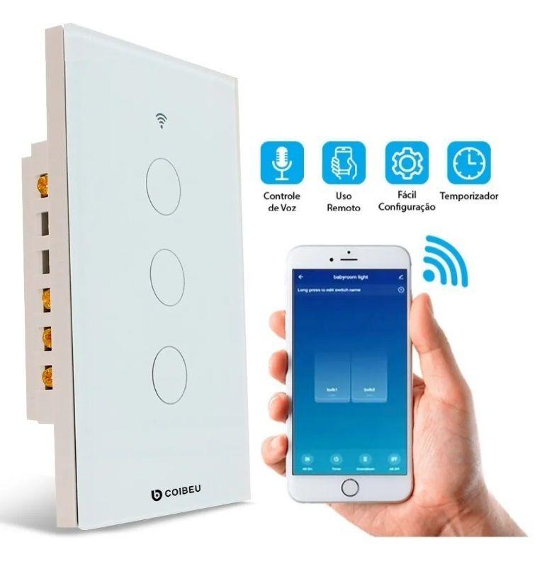 Interruptor Inteligente Wi-fi de Vidro Coibeu 3 Touch - Interruptor ...