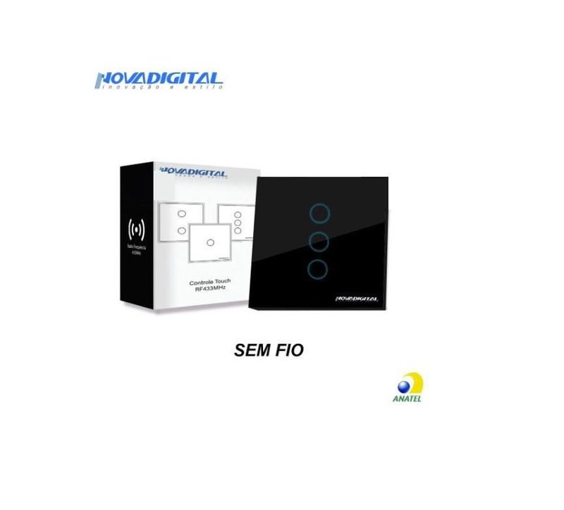Interruptor sem Fio RF 433 Mhz Novadigital Preto 3 Teclas - Nova ...
