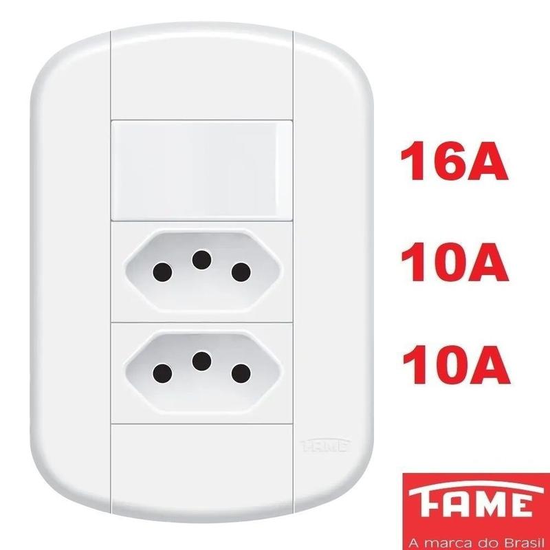 Interruptor Simples 16A e Tomada Dupla Padrão 2P+T 10A Com Placa Blanc ...