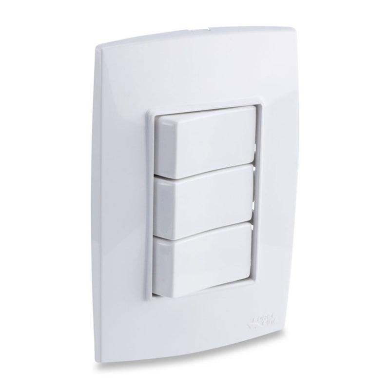 Interruptor Triplo Simples de Luz 3 Teclas Seções Apagador Liga Desliga ...