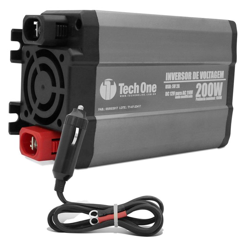 Inversor de Voltagem Tech One 200W 12V para 110V com USB Transformador Conversor de Potência ...