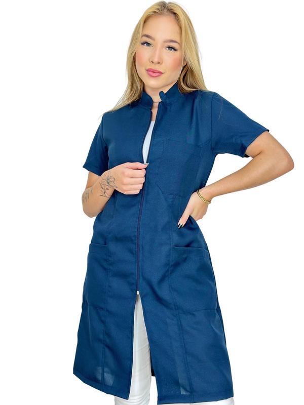 Jaleco Azul Marinho Feminino Oxford Ziper Manga Curta - CR CONFECÇÕES ...