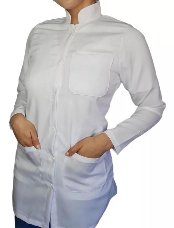 Jaleco Feminino Acinturado Gola Padre Gabardine - CARMONI - Jaleco ...