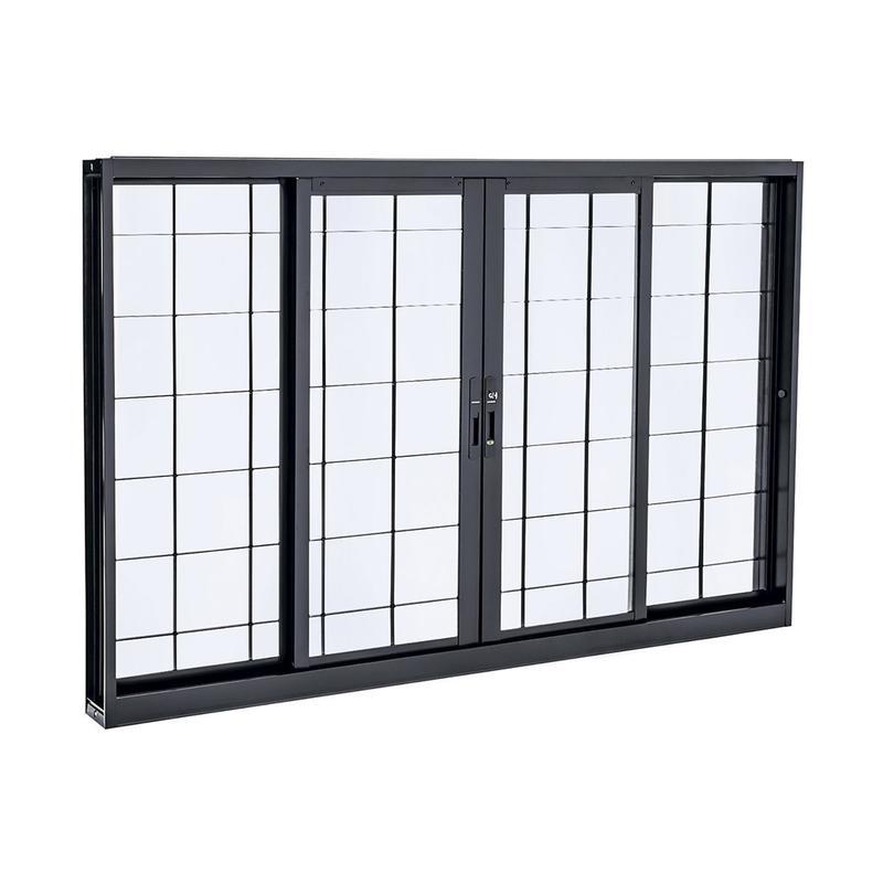 Janela De Correr Aço Com Grade Quadriculada 100x150 Sasazaki Preta ...