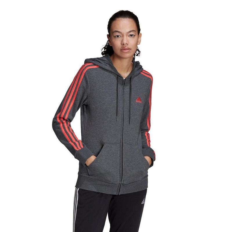 Jaqueta Moletom Adidas Capuz Zíper Essentials 3 Stripes Feminina ...