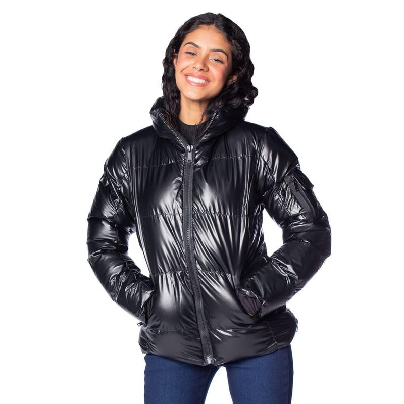 Jaqueta Puffer Feminina Resinada Gola Alta Preto - SEA SURF - Jaqueta ...