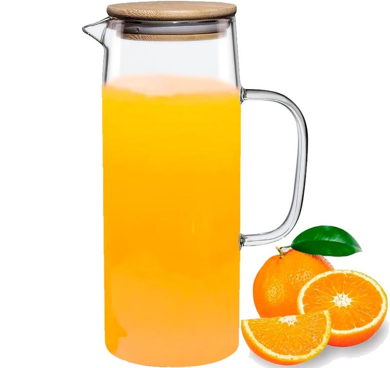 Jarra Suco De Vidro Com Alça E Tampa Bambu 1,2L Água Suco - Hauskraft ...