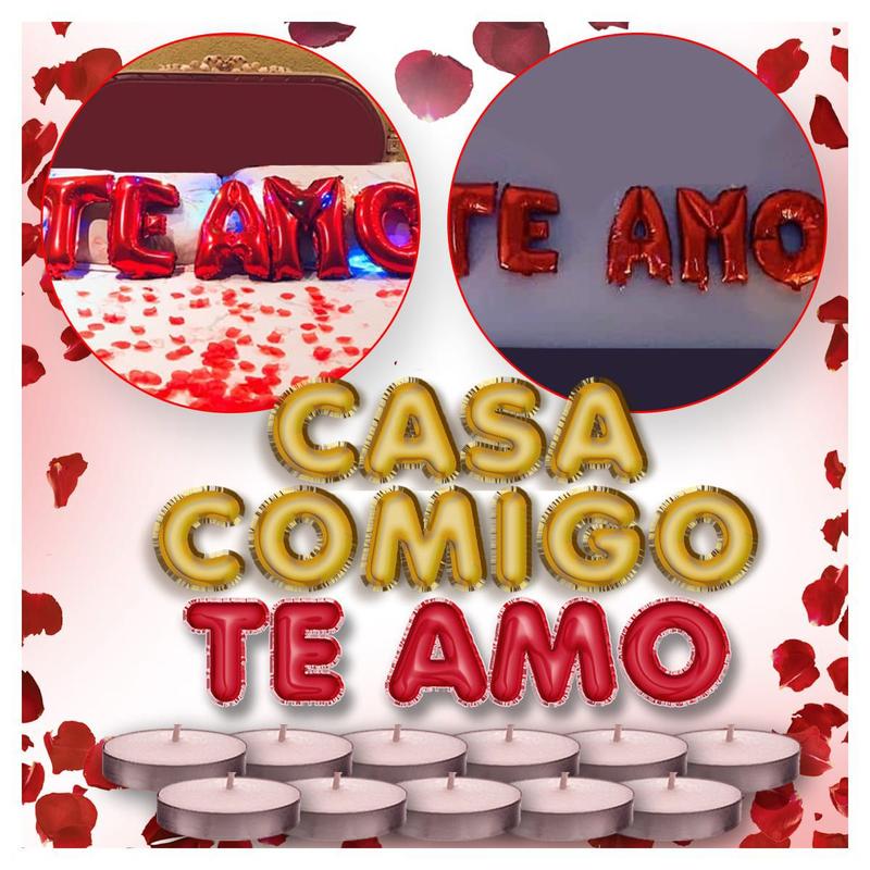 JDK Kit Surpresa Romântica 500 Pétalas + 10 Velas + TE AMO + Frase CASA COMIGO Presente Dia dos ...