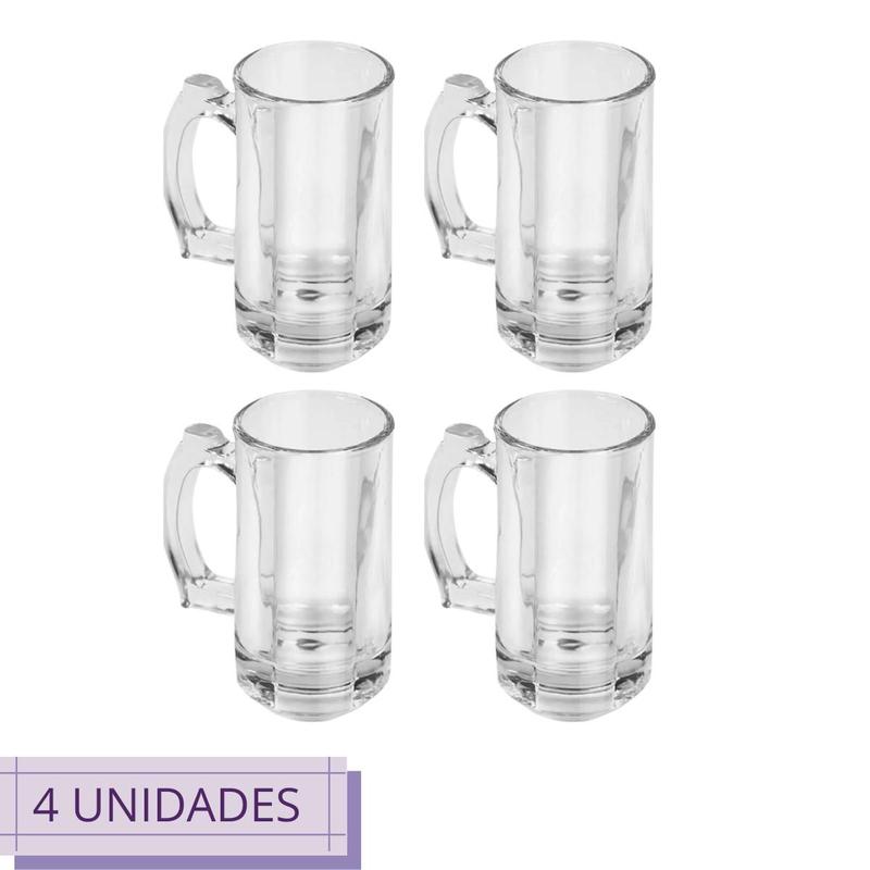 Jogo 4 Canecas Chopp Ice 0º 380ml Cerveja Vidro Temperado - PRATICASA - Caneca de Cerveja ...