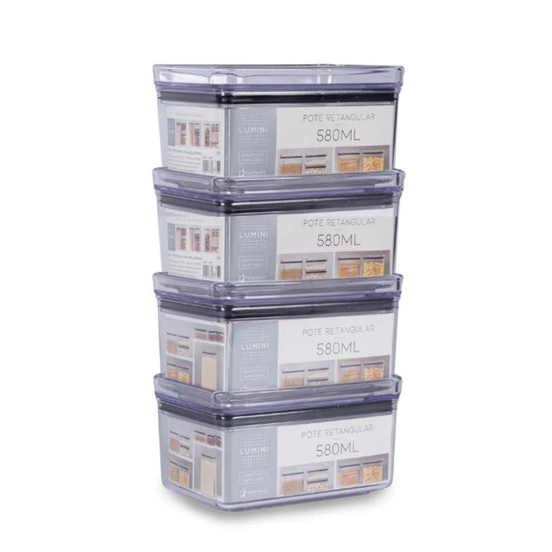 Jogo 4 Potes Herméticos Retangulares 580ml Empilháveis - Paramount ...