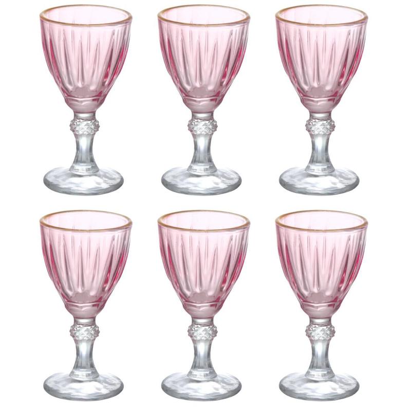 Jogo 6 Taças Para Licor 55ml Dominic Rosa Borda Dourada Hauskraft ...