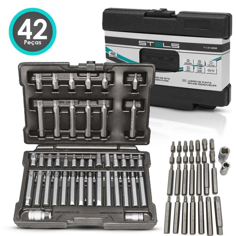 Jogo Bits Torx Allen Spline 42 Pçs 1/2 E 3/8 Stels C/ Maleta - Chave ...