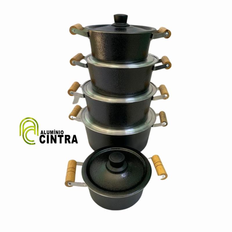 JOGO CAÇAROLA CÔNICA COLOR BATIDO CRAQUELADO FOGÃO LENHA 2MM 5PÇS ANA ...