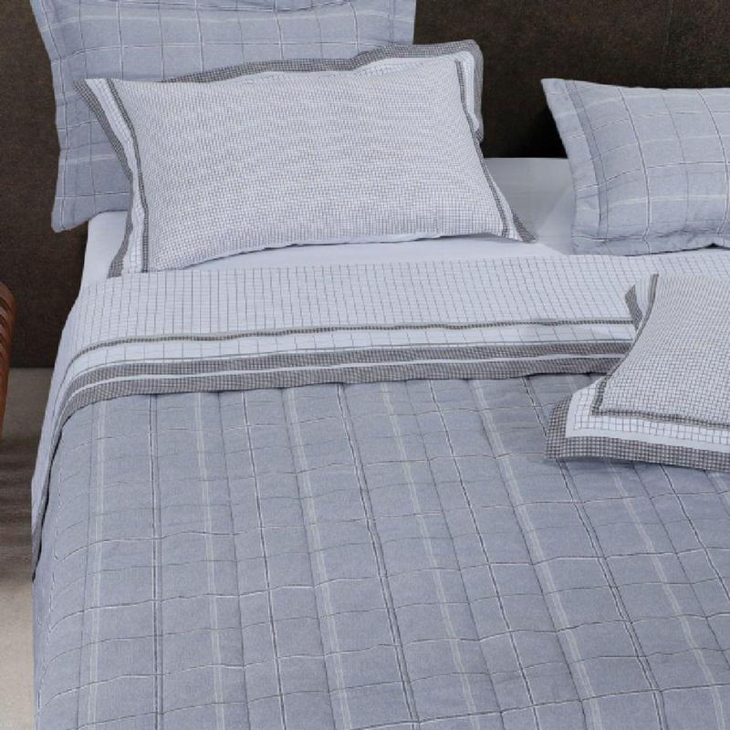 jogo cama queen buddemeyer 180 fios percalle grid cinza - Jogo de Cama ...