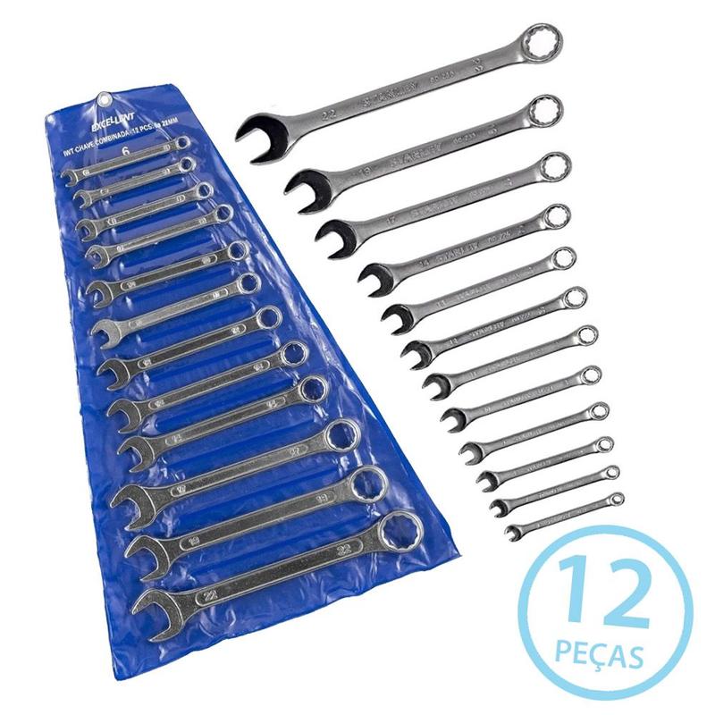 Jogo Chave Combinada Boca e Estrela 12 Peças de 6 a 22mm EDA Resistente ...