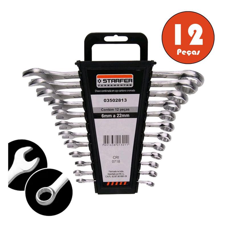 Jogo Chave Combinada Kit Completo 6 À 22mm 12 Peças Starfer - Chave ...