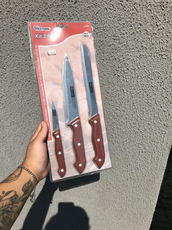 Jogo De 3 Facas Para Cozinha Aço Inox Western Profissional - Faca para ...