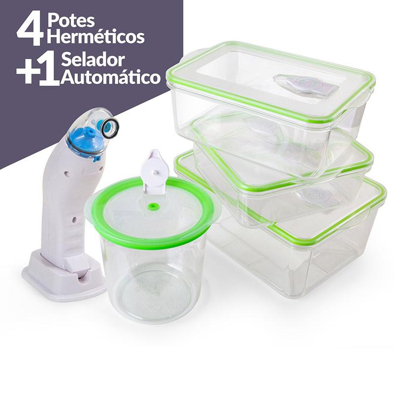 Jogo de 4 Potes Herméticos Vacuum e Selador a Vácuo Automático Moda do ...