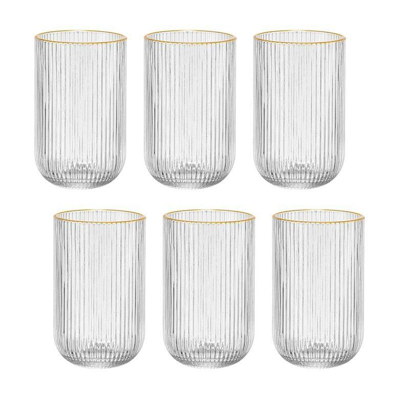 Jogo de 6 Copo Cameratta em Vidro 425ml Transparente com Borda Dourada - L'Hermitage - Copos ...