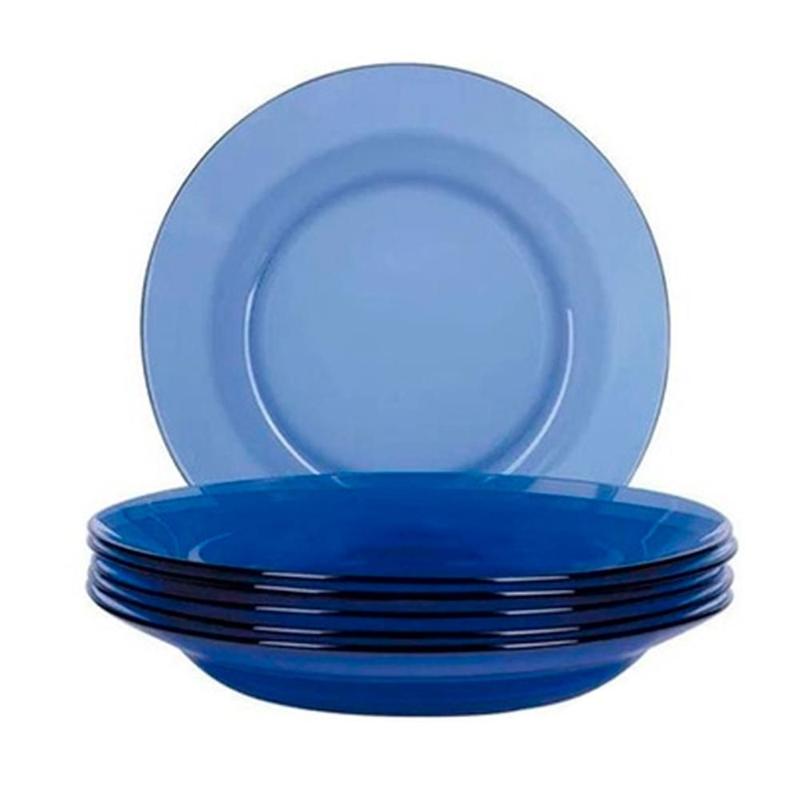 Jogo de 6 Pratos de Vidro Fundo Liso e Decorado 22 cm Almoço Jantar ...