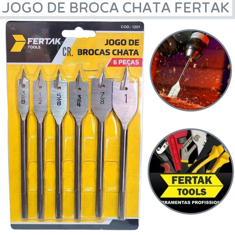 Jogo de Broca Chata Com 6pçs Fertak Tools Broca Para Madeira Kit de ...