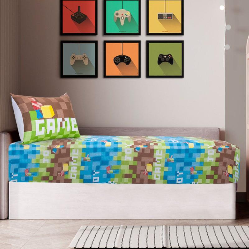 Jogo de Cama Solteiro de Malha 2 peças Portallar - Block Game - Jogo de ...