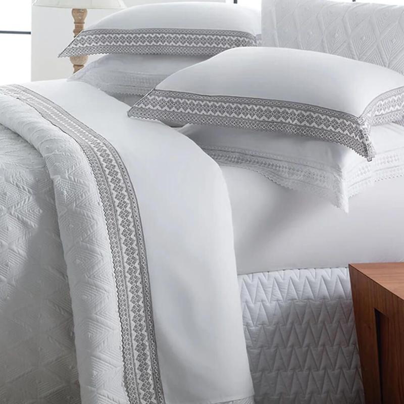 Jogo de Cama Solteiro King Sultan Mini Check 300 Fios Branco - Lençol ...