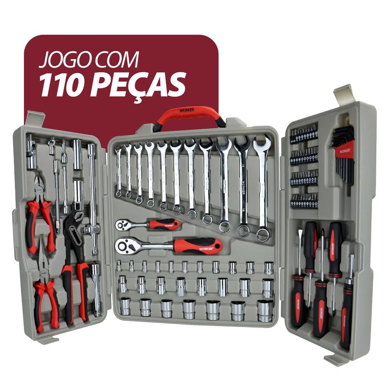 Jogo De Ferramentas Completo 110 Peças Profissional Worker - Kit ...