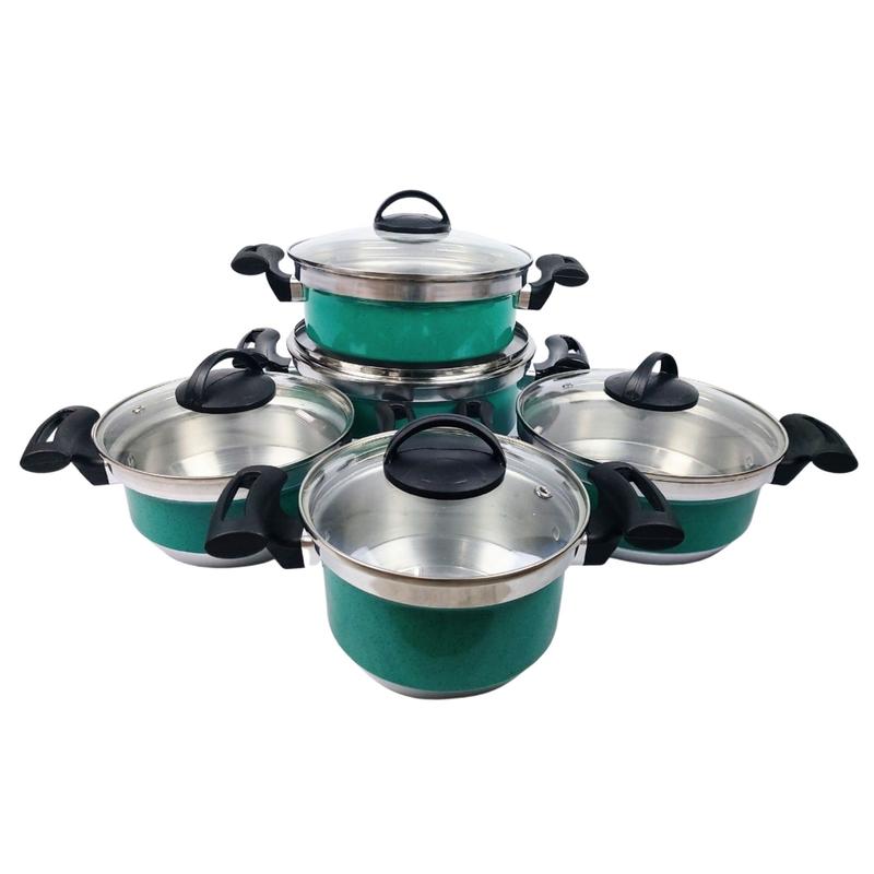 Jogo de Panela Alumínio Rebeca - 5 Peças Com Tampa de Vidro / Verde ...