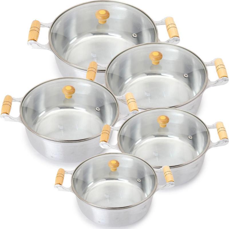 Jogo De Panela De Alumínio Batido Com Tampa De Vidro - M&T ...