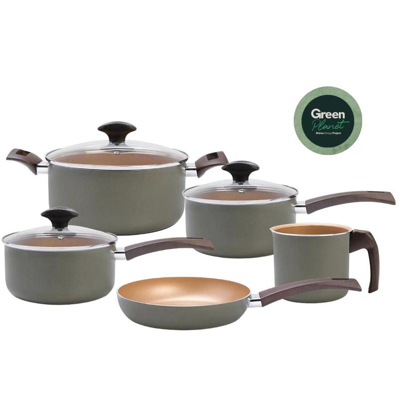Jogo de Panelas Antiaderente Brinox Conjunto Green Planet Kit 5 Peças ...