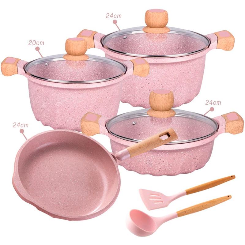 Jogo de Panelas Cerâmica Antiaderente Garmany Rosa 9 Peças - My Grace ...