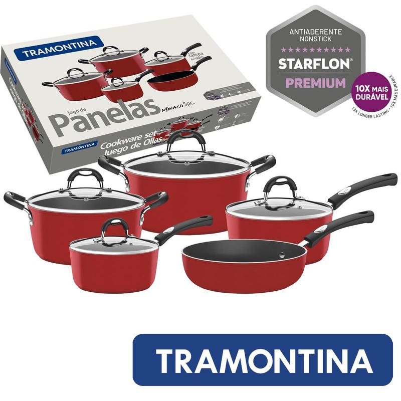 Jogo de Panelas Tramontina Mônaco em Alumínio com Revestimento Interno ...