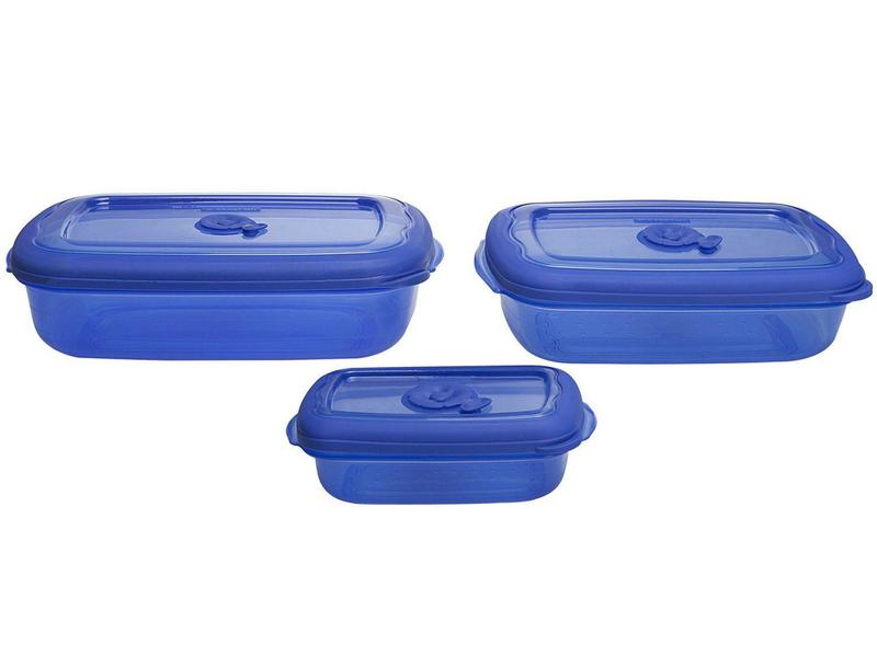 Jogo de Potes Hermético Marca com Tampa - Retangular Flor SR722/59C 3 ...