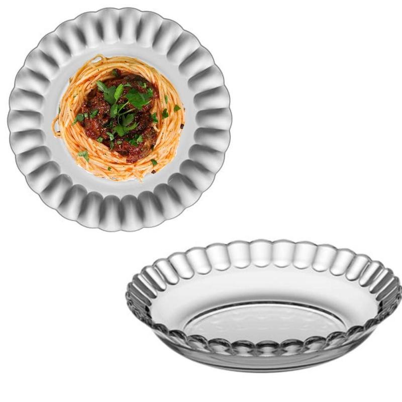 Jogo De Pratos Fundos Kit 12 Peças Em Vidro Almoço E Jantar - Cedar ...