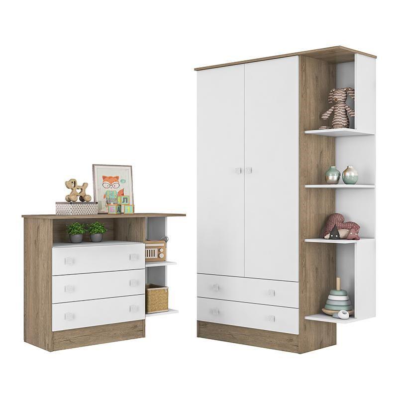 Jogo de Quarto Infantil Doce Sonho Guarda Roupa 2 Portas e Cômoda 3 ...