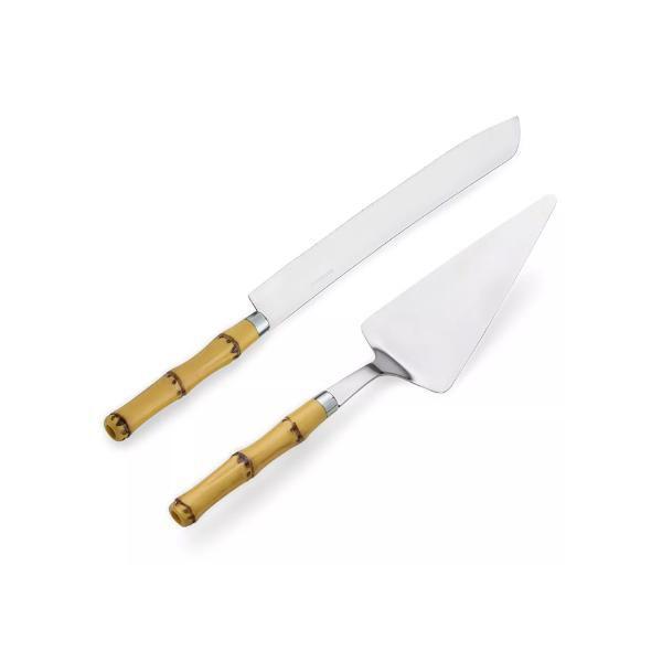 Jogo de talher para bolo inox com cabo em bambu Kenya 2 peças ...
