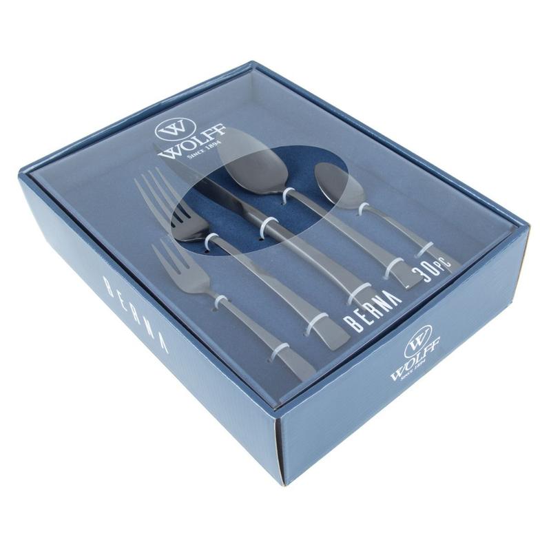 Jogo de Talheres Faqueiro 30 Peças de Aço Inox Berna Preto Fosco Wolff ...