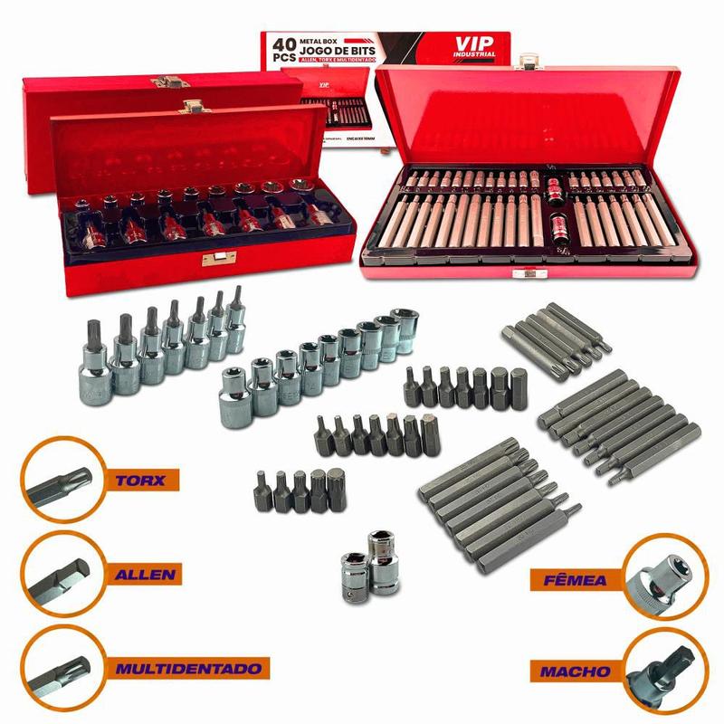 Jogo Ferramenta Bit 40 Peças E Jogo De Soquete Torx 16 Peças - VIP ...