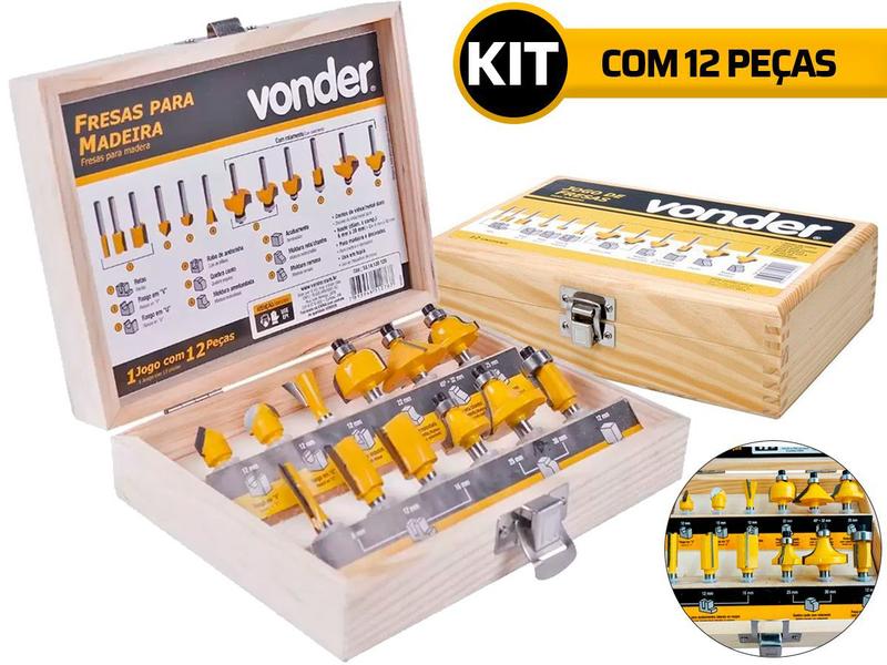 Jogo Kit De Fresas Vonder Para Tupia 6mm 12 Peças C/ Maleta - Fresa ...