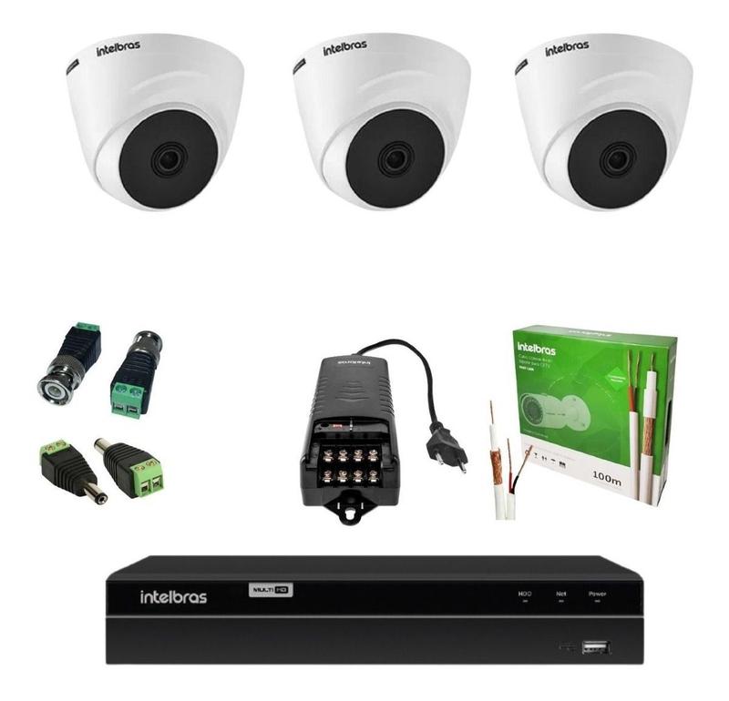 Jogo Monitoramento 3 Câmeras Intelbras Dvr 4 Canais Muli Hd - Gravador ...